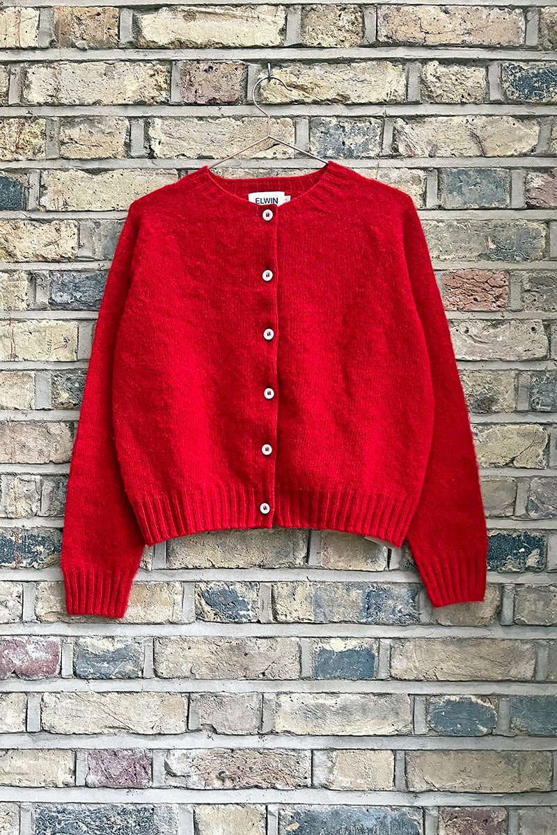 Ada Lambswool Cardigan Berry Red - Elwin Studio UK - ELWIN