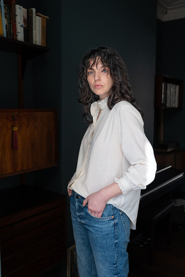 Elsie Handloom Cotton Frill Shirt Natural - Elwin Studio UK - ELWIN