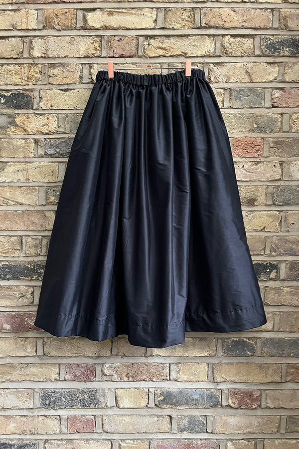 Tina Gathered Silk Skirt Black - Elwin Studio UK - ELWIN