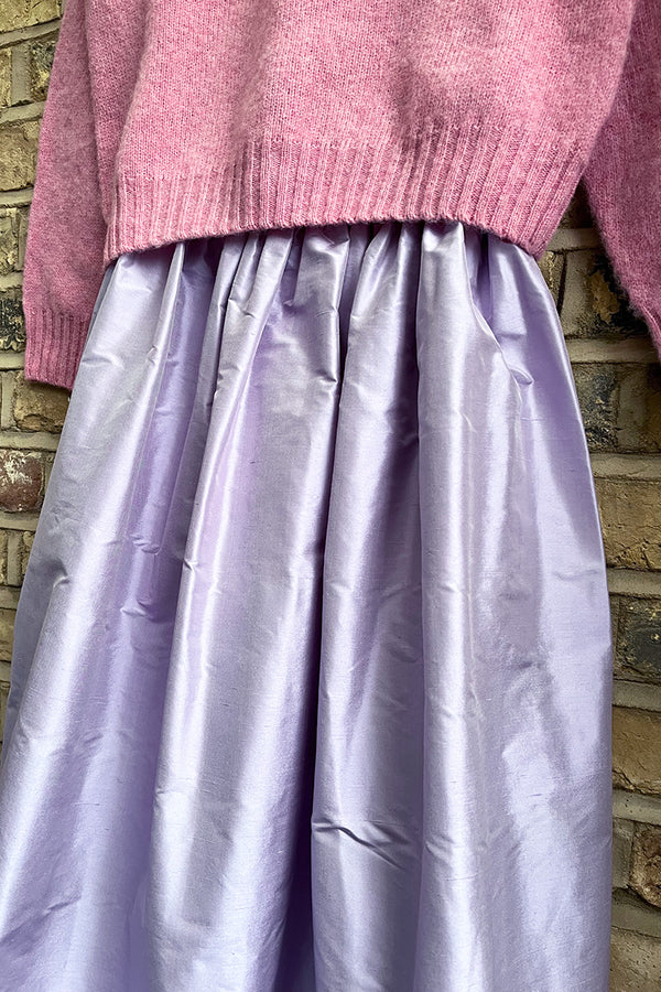 Tina Gathered Silk Skirt Lilac - Elwin Studio UK - ELWIN