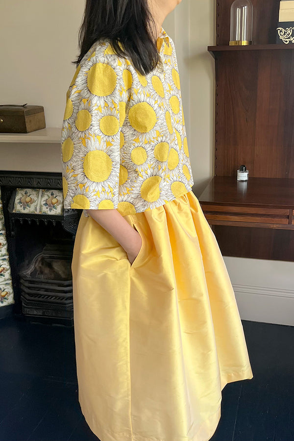 Tina Gathered Silk Skirt Yellow - Elwin Studio UK - ELWIN