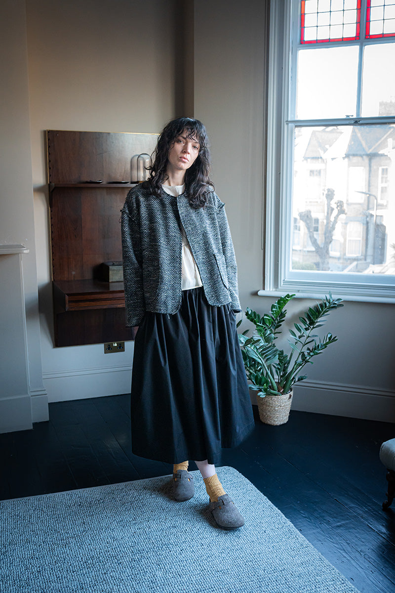 Tina Gathered Midi Skirt Black - Elwin Studio UK - ELWIN