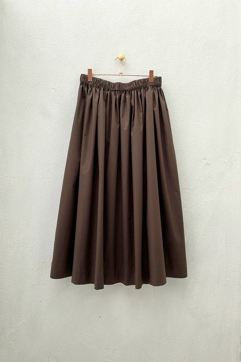 Tina Gathered Cotton Midi Skirt Brown - Elwin Studio UK - ELWIN